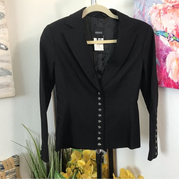 Versus Versace | Jackets & Coats | Vintage Versus Versace Black Deep V ...